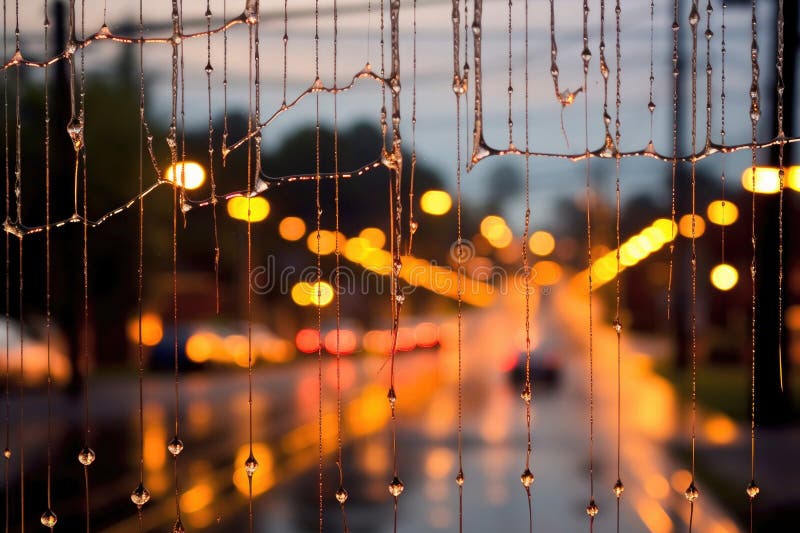 Raindrops on Power Lines Creating Bokeh Effect Stock Image - Image of ...