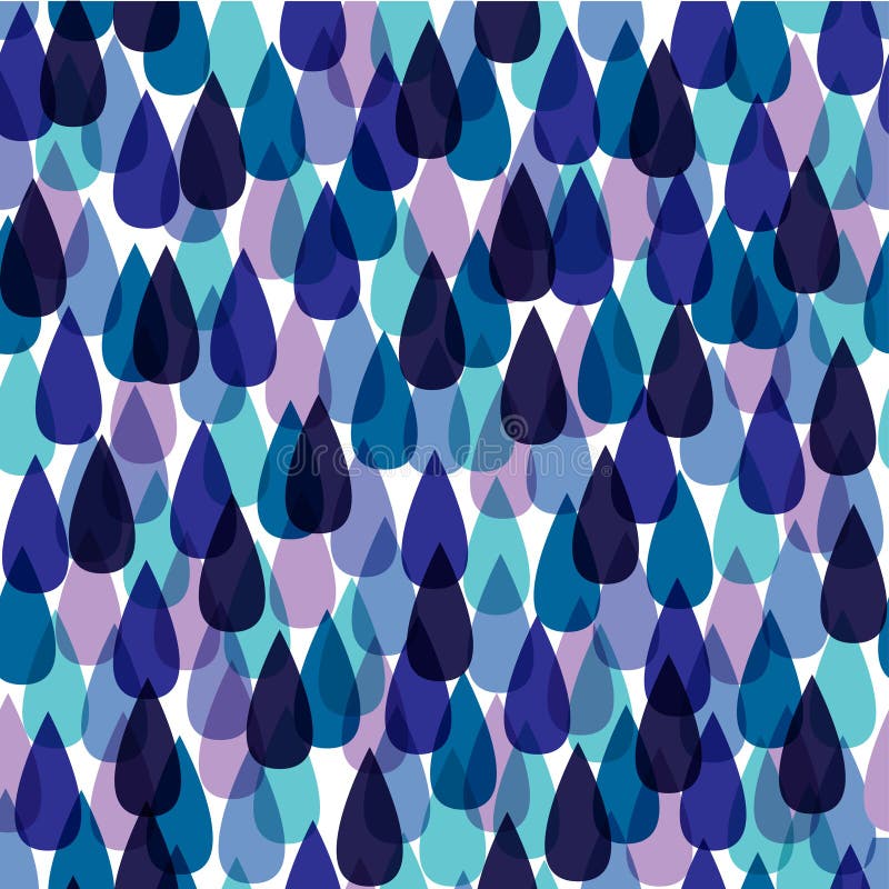 Raindrops and Rain, Shades of Blue. Seamless Pattern Stock Illustration ...