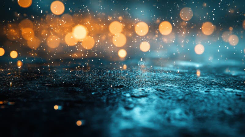 Raindrops on a Reflective Surface Under City Lights at Night Stock Illustration - Illustration ...