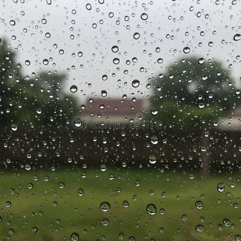 Raindrops Speckle a Window, Creating a Translucent Layer of Water ...
