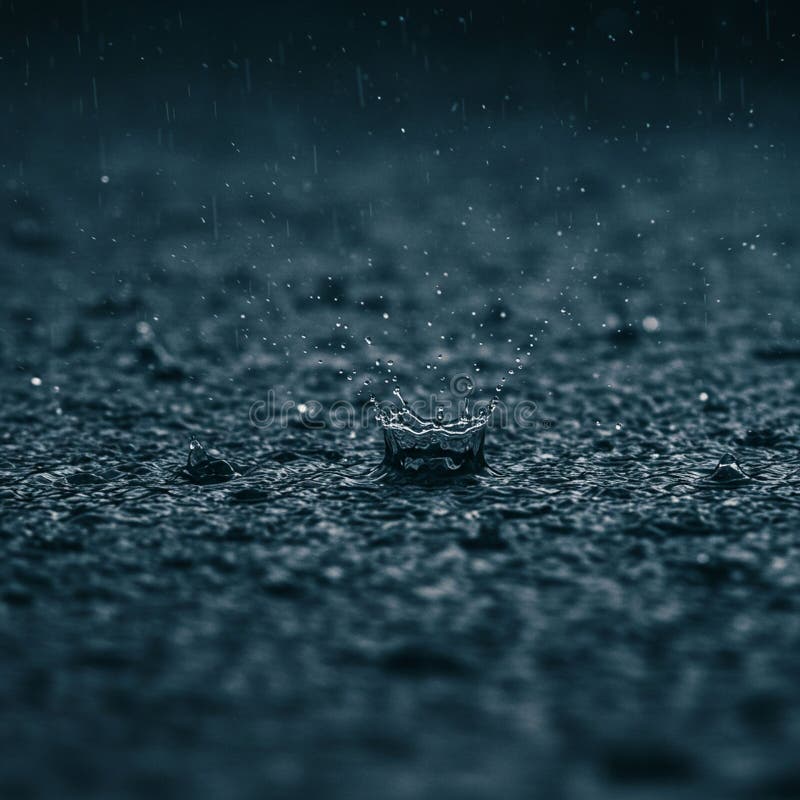 Raindrops Splash on a Textured Surface, Creating Ripples and Small ...