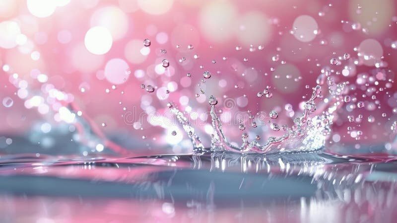 Raindrops Splashing on a Calm Surface with a Soft Pink Background Stock ...