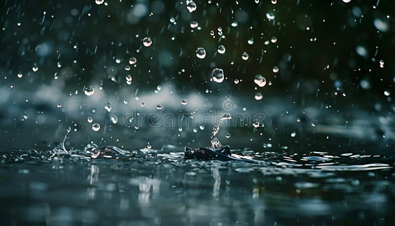 Raindrops Splashing on Water Surface Stock Photo - Image of nature ...