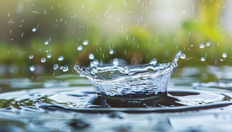 Raindrops Splashing on Water Surface Stock Photo - Image of concentric ...