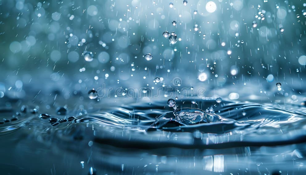 Raindrops Splashing on Water Surface Stock Photo - Image of liquid ...