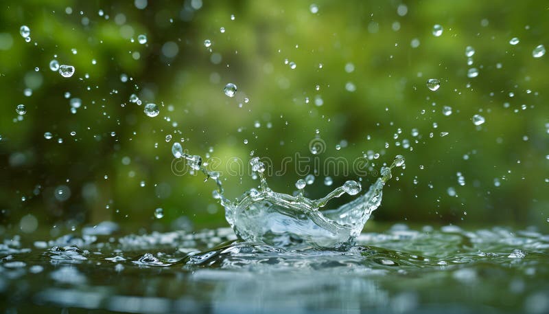 Raindrops Splashing on Water Surface Stock Image - Image of blue ...