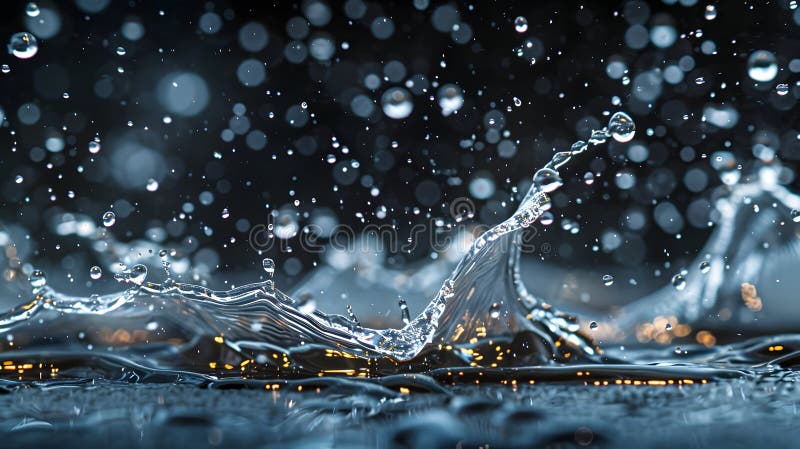 Raindrops Splashing on Water Surface Close-Up Stock Illustration ...