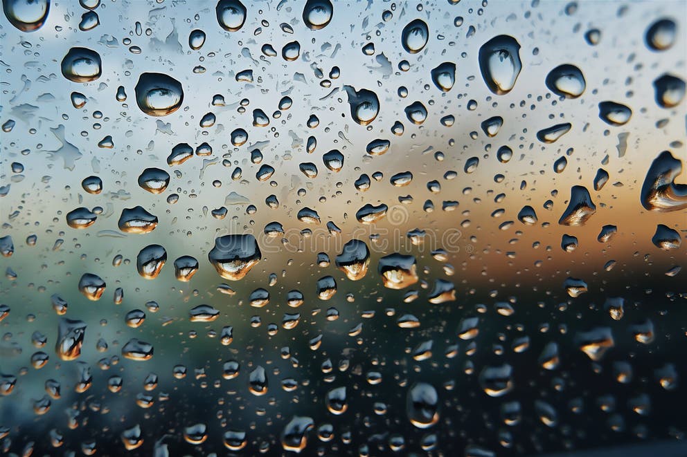 Raindrops on the Stack. Water Drops Dripping Down the Window Stock ...