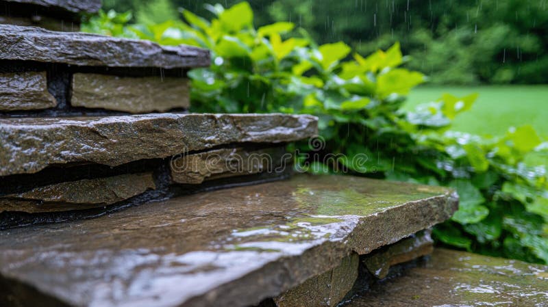 Raindrops on Staircase stock photo. Image of rainy, effect - 376663988