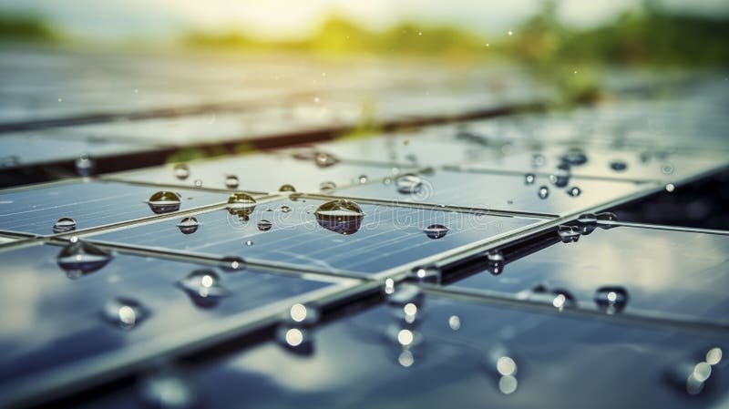 Raindrops on the Surface of the Solar Panel. Spherical Shape of Water ...