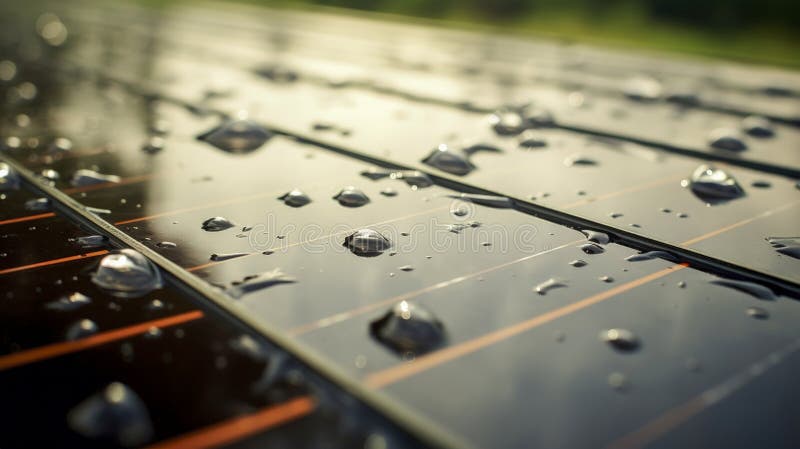Raindrops on the Surface of the Solar Panel. Spherical Shape of Water ...