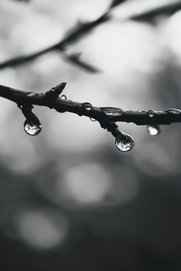 Raindrops on Tree Branch stock photo. Image of minimalist - 377168066