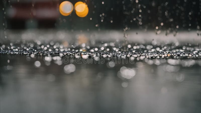 Raindrops on Wet Pavement stock video. Video of streetlights - 347316035