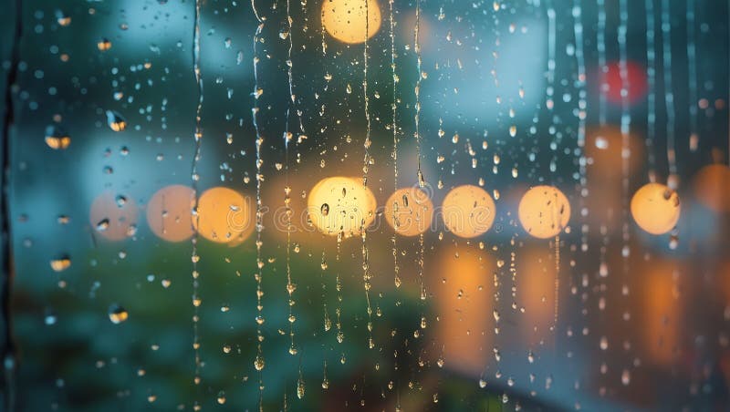Raindrops on Window with Blurred City Lights Background Creates Cozy ...