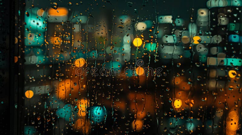 Raindrops on Window with City Lights in the Background Stock Photo ...