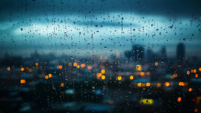 Raindrops on a Window with a Cityscape Background at Night Stock ...