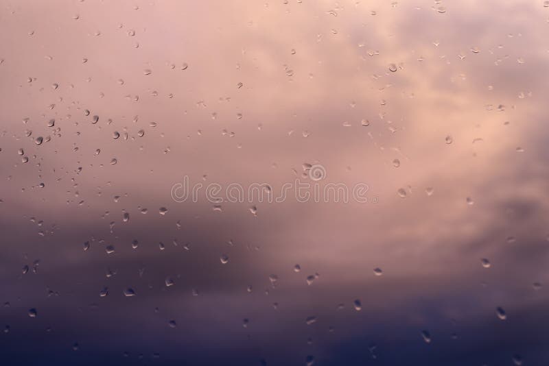Raindrops on Window. Evening Cloudy Sky Outside the Window. Stock Image ...