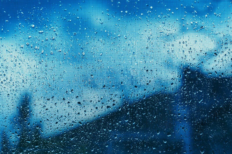 Raindrops Window Mosquito Net Weather Climate Background Stock Photos ...