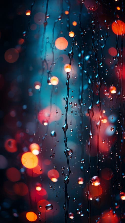 Raindrops on a Window at Night with Lights in the Background Stock ...