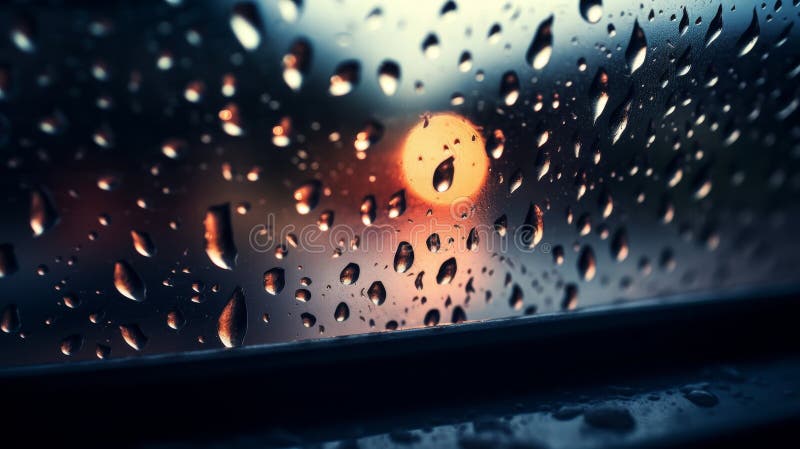 Raindrops on Window at Night with Street Light Glow Stock Illustration ...