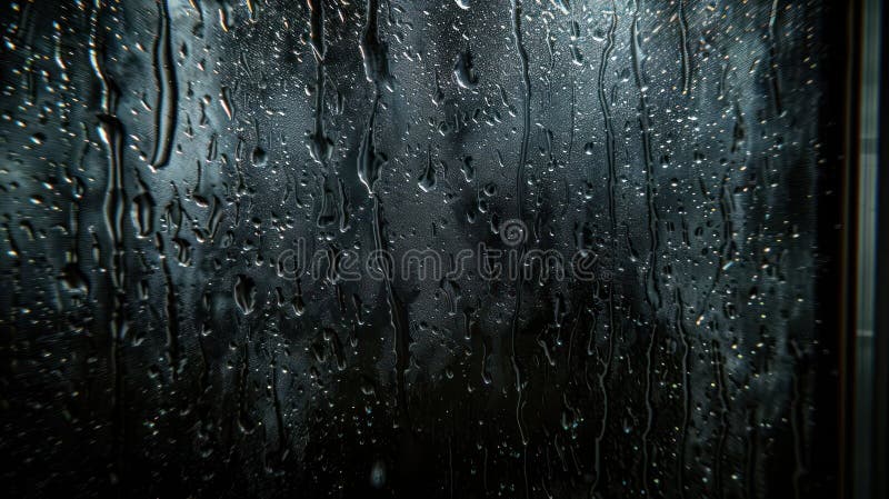 Raindrops on a Window Pane with a Dark and Blurry Background Stock ...