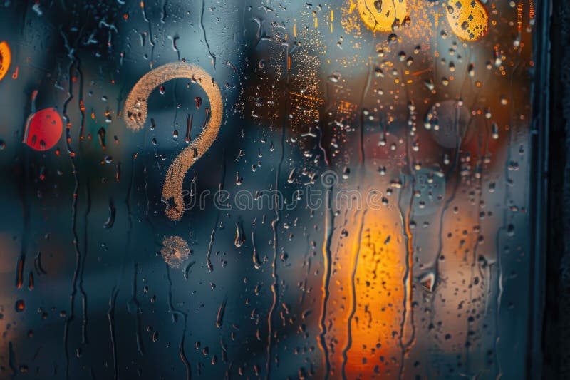 Raindrops on a Window with a Question Mark Symbol, Suitable for ...
