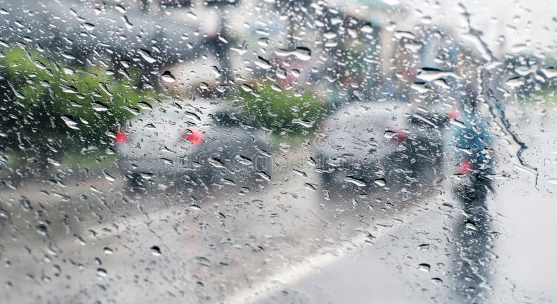 Raindrops on Windshield from Inside the Car in Traffic Jam Stock Image ...