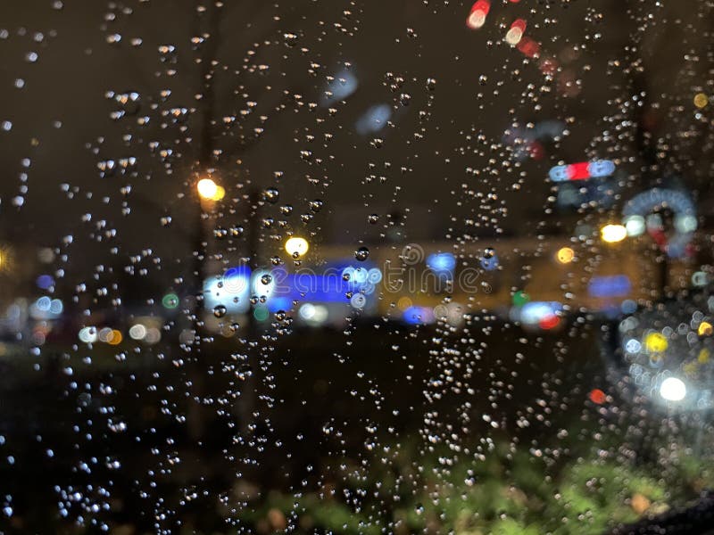 Raindrops on Windshield at Night Stock Image - Image of abstract, bokeh: 179428595