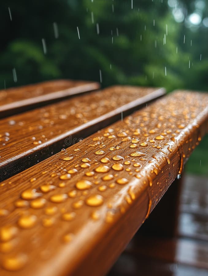 Raindrops Wooden Bench Rain Shower Stock Photos - Free & Royalty-Free ...
