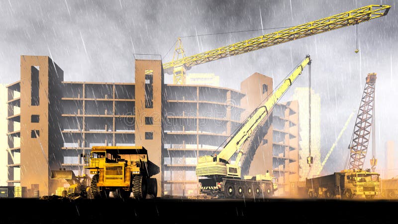 Rainfall on Construction Site Stock Illustration - Illustration of ...
