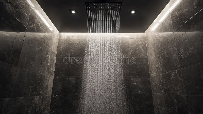 Rainfall Shower with Ceiling-Mounted Head in Luxury Dark Marble ...