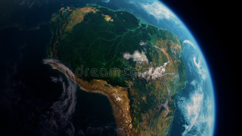 Rainforest of Amazon in South America from the Space View, Realistic ...