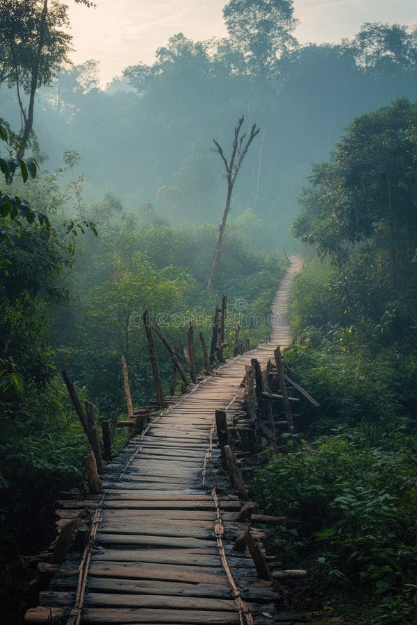 Rainforest Bridge stock photo. Image of wooden, trail - 359983664