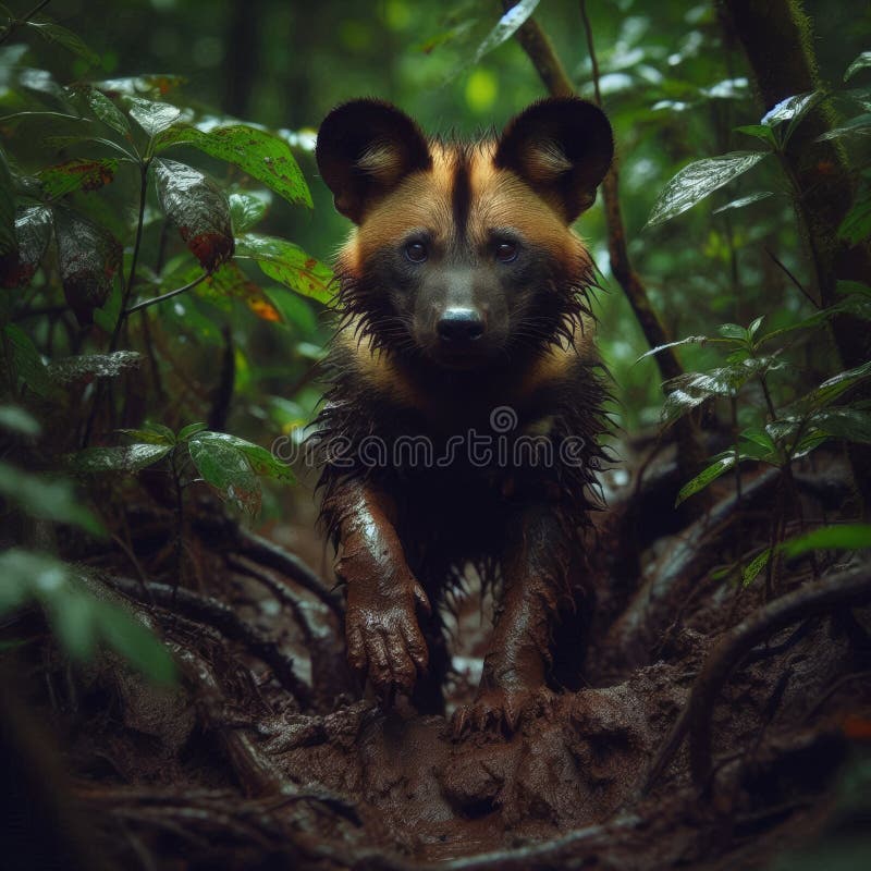 Rainforest Bush Dog Emergence Stock Illustration - Illustration of ...