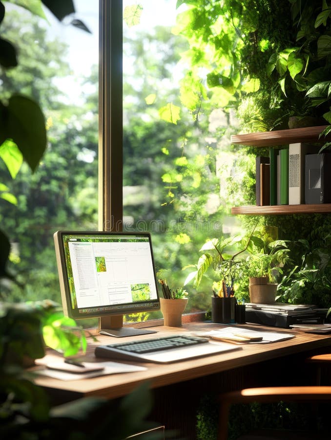 Rainforest Canopy Office Workspace Serene Home Office Bathed in Natural ...