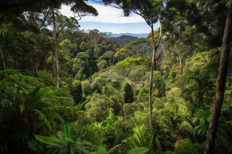 Rainforest Canopy, with View of the Forest Floor and River Below Stock ...