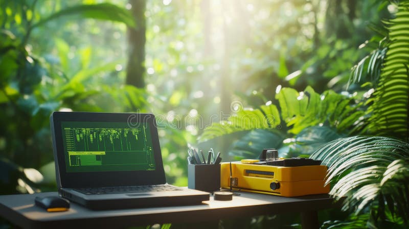 Rainforest Desk Remote Work in Nature Laptop Data Nature Tranquility ...