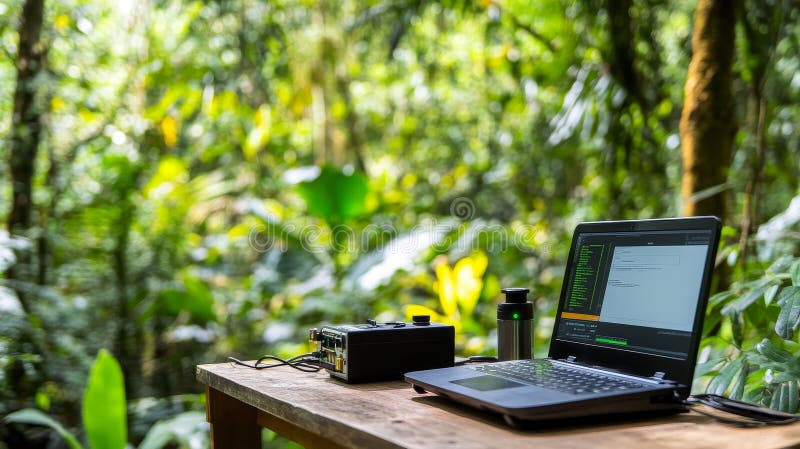 Rainforest Field Desk Laptop Setup Remote Work Nature Technology ...