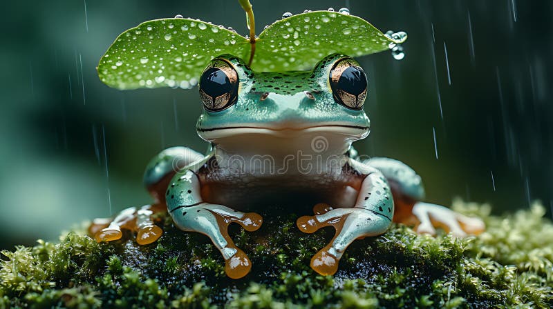 Rainforest Frog Leaf Umbrella Rain Nature Wildlife Stock Illustration ...