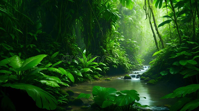 Rainforest Jungle Stream View Image Generated Ai Stock Illustration ...