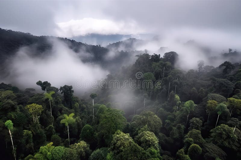 Rainforest, with Misty Clouds and Rain, View from Above Stock Photo ...