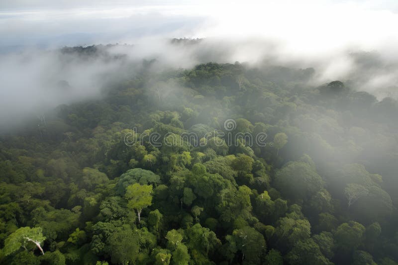 Rainforest, with Misty Clouds and Rain, View from Above Stock Image ...