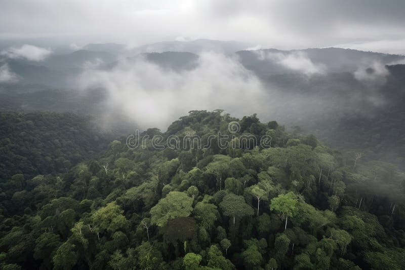 Rainforest, with Misty Clouds and Rain, View from Above Stock Image ...