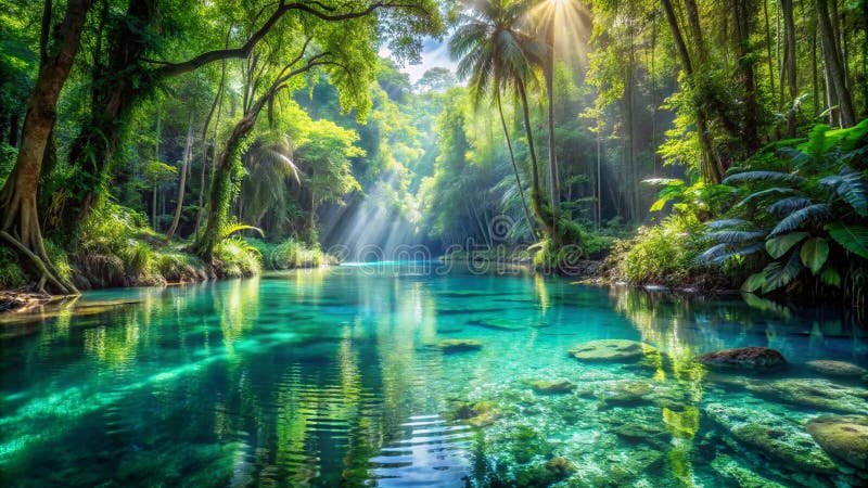 Rainforest Natural Ambiance and Crystal Clear Water AI-Generated ...