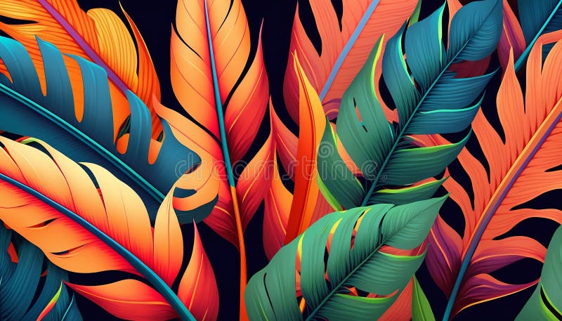 Rainforest Pattern, Tropical Leaves in Different Colors. Leafy Chaotic ...