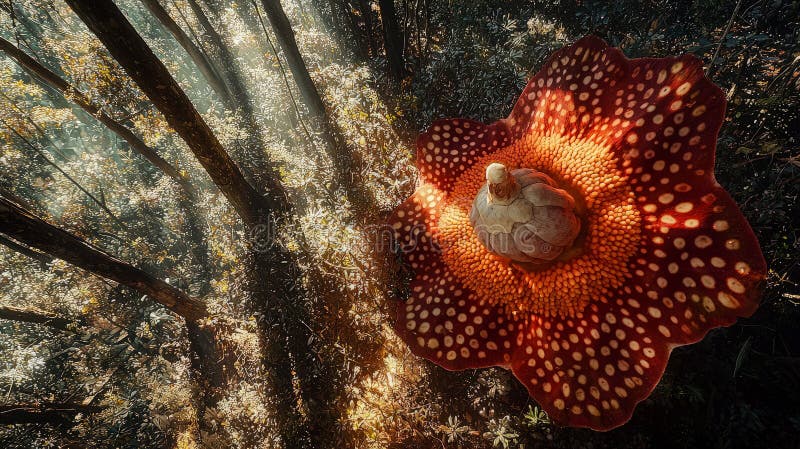 Rainforest Rafflesia Bloom, Sunlight through Trees Stock Image - Image ...