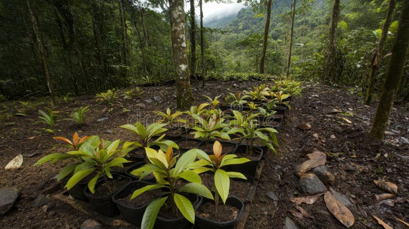Rainforest Reforestation: Seedlings Await Planting among Lush Greenery Stock Photo - Image of ...