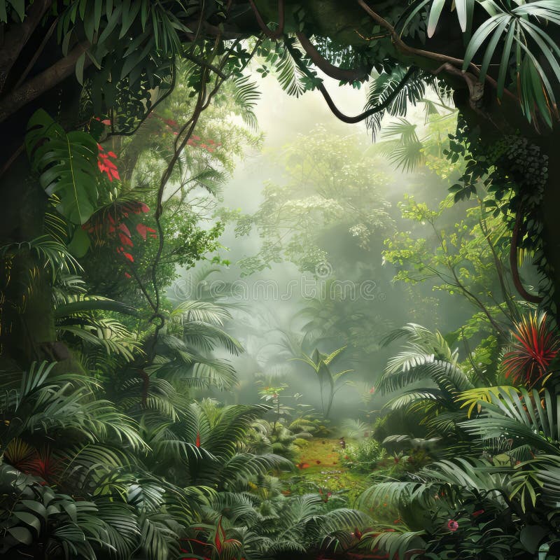 Rainforest Scene with Blank Space. Stock Illustration - Illustration of ...
