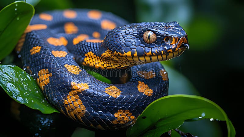 Rainforest Snake Coiled, Foliage Background, Wildlife Photography Stock ...