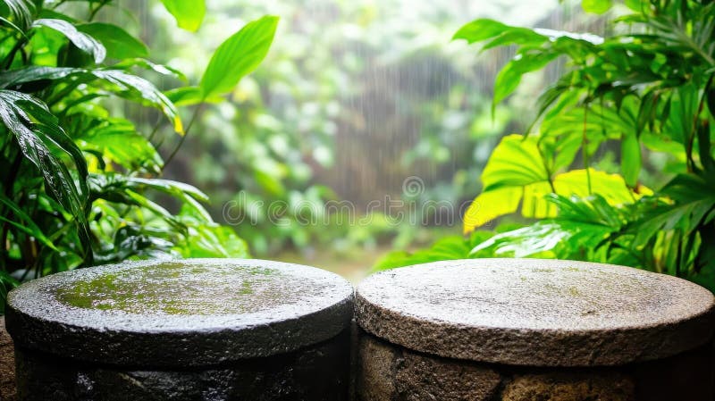 Rainforest Stage: Natural Stone Platforms in a Lush, Wet Tropical ...